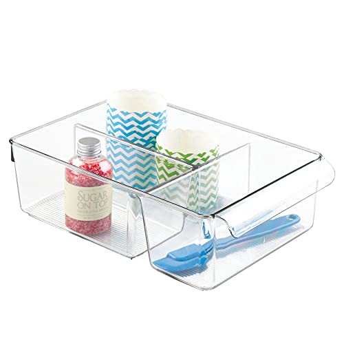 iDesign Linus Plastic Fridge and Freezer Divided Storage Organizer Bin with Handle, Clear Container for Food, Drinks, Produce Organization, 8" x 11.5" x 3.5" - Clear