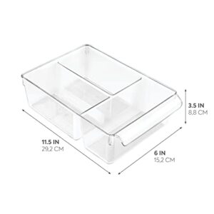 iDesign Linus Plastic Fridge and Freezer Divided Storage Organizer Bin with Handle, Clear Container for Food, Drinks, Produce Organization, 8" x 11.5" x 3.5" - Clear