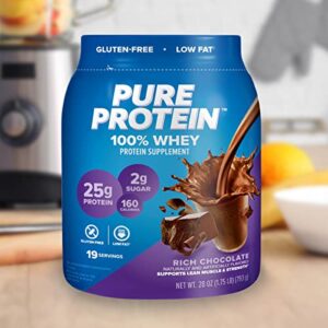 Pure Protein Powder, Whey, High Protein, Low Sugar, Gluten Free, Rich Chocolate, 1 lb (Packaging may vary)