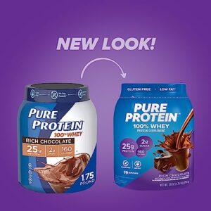 Pure Protein Powder, Whey, High Protein, Low Sugar, Gluten Free, Rich Chocolate, 1 lb (Packaging may vary)