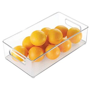 idesign plastic portable deep storage bin with handles for organizing refrigerator, freezer, pantry, bpa-free,8" x 4" x 14.5", clear