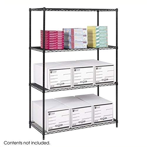 Safco Products 5294BL Industrial Wire Shelving Starter Unit 48" W x 24" D x 72" H (Add-On Unit and Extra Shelf Pack Sold Separately), Black