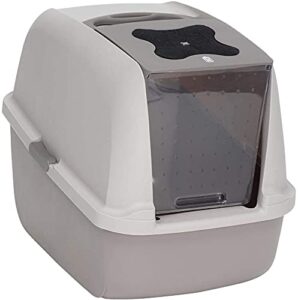 catit jumbo hooded cat litter pan - warm gray