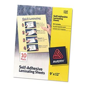 avery 73603 clear self-adhesive laminating sheets, 3 mil, 9 x 12, 10/pack