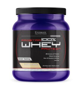 ultimate nutrition prostar whey protein powder, low carb protein shake with bcaas, blend of whey protein isolate concentrate and peptides, 25 grams of protein, keto friendly, 1 pound, vanilla crème