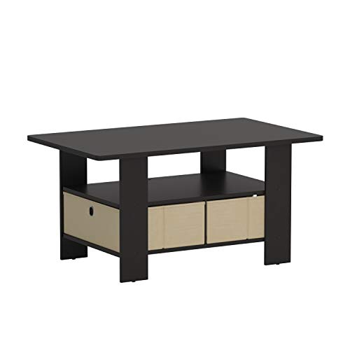 Furinno Coffee Table with Bins, Espresso/Brown