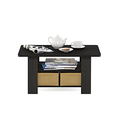 Furinno Coffee Table with Bins, Espresso/Brown