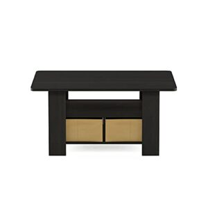 Furinno Coffee Table with Bins, Espresso/Brown