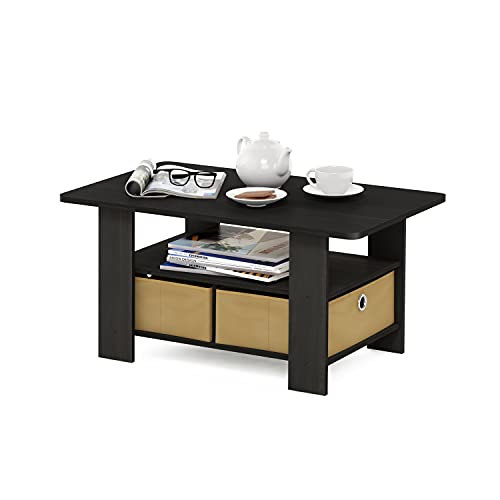 Furinno Coffee Table with Bins, Espresso/Brown