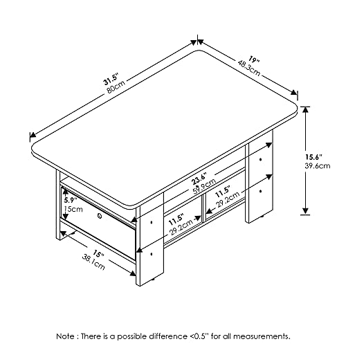 Furinno Coffee Table with Bins, Espresso/Brown