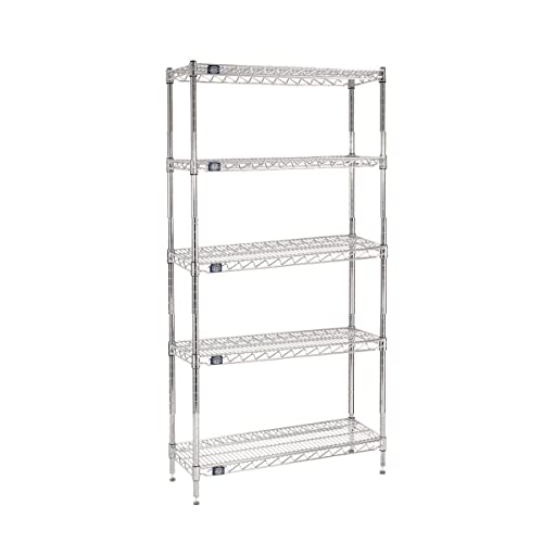 Nexel - 18" x 36" x 74", 5 Tier, NSF Listed Adjustable Wire Shelving, Unit Commercial Storage Rack, Chrome, Leveling feet