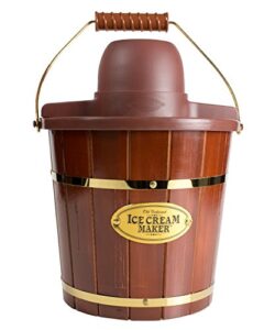 nostalgia electric ice cream maker - old fashioned soft serve ice cream machine makes frozen yogurt or gelato in minutes - fun kitchen appliance - vintage wooden style - dark wood - 4 quart