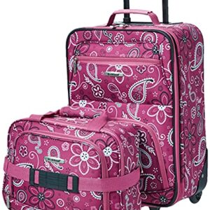 Rockland Fashion Softside Upright Luggage Set, Expandable, Wheel, Telescopic Handle, Pink Bandana, 2-Piece (14/19)