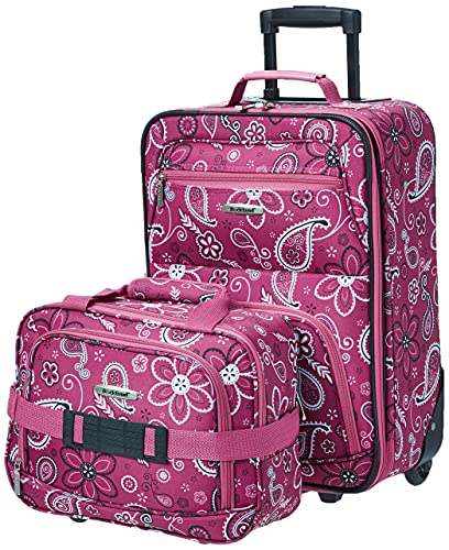 Rockland Fashion Softside Upright Luggage Set, Expandable, Wheel, Telescopic Handle, Pink Bandana, 2-Piece (14/19)