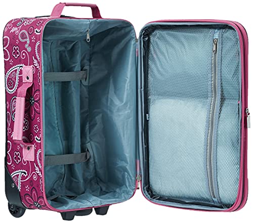 Rockland Fashion Softside Upright Luggage Set, Expandable, Wheel, Telescopic Handle, Pink Bandana, 2-Piece (14/19)