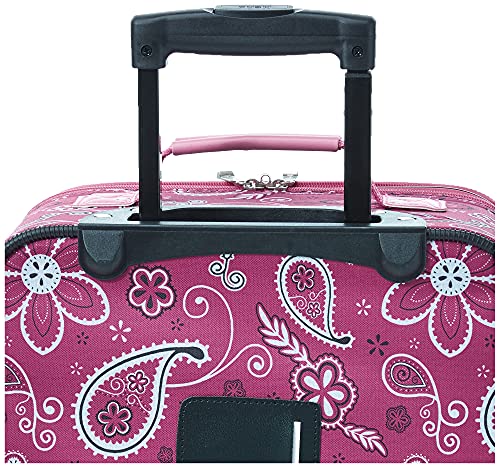 Rockland Fashion Softside Upright Luggage Set, Expandable, Wheel, Telescopic Handle, Pink Bandana, 2-Piece (14/19)