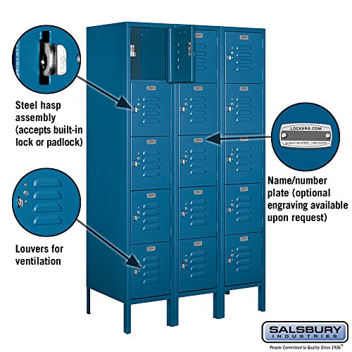 Salsbury Industries 65358BL-U Five Tier Box Style 36-Inch Wide 5-Feet High 18-Inch Deep Unassembled Standard Metal Locker, Blue