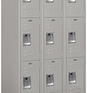 Standard Metal Locker Triple Tier 3 Feet Wide 5 Feet High 15 Inches Deep Unassembled, Gray