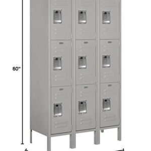 Standard Metal Locker Triple Tier 3 Feet Wide 5 Feet High 15 Inches Deep Unassembled, Gray