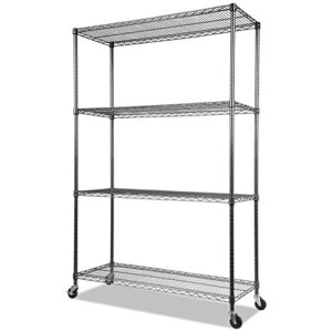 alera complete wire shelving unit w/caster, 48" x 18" x 72", black anthracite