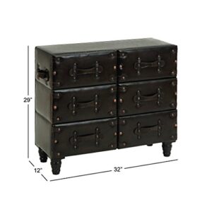 Deco 79 Wood Vintage Faux Leather Chest with Rivets and Straps Detailing, 32" x 13" x 28", Black