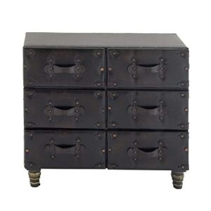 Deco 79 Wood Vintage Faux Leather Chest with Rivets and Straps Detailing, 32" x 13" x 28", Black