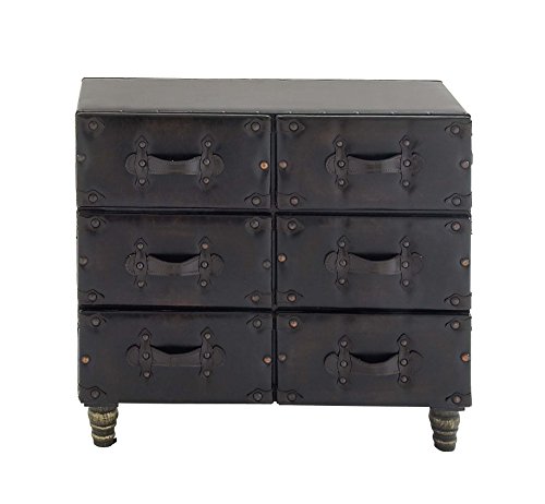 Deco 79 Wood Vintage Faux Leather Chest with Rivets and Straps Detailing, 32" x 13" x 28", Black