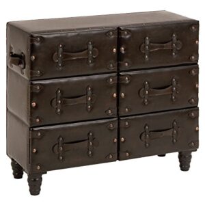 Deco 79 Wood Vintage Faux Leather Chest with Rivets and Straps Detailing, 32" x 13" x 28", Black