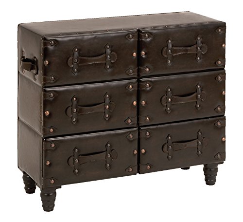 Deco 79 Wood Vintage Faux Leather Chest with Rivets and Straps Detailing, 32" x 13" x 28", Black