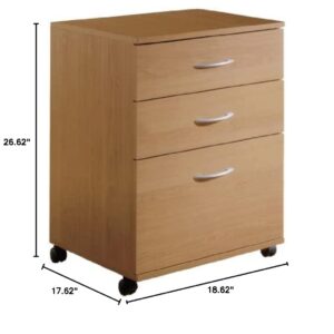 3-Drawer Mobile Filing Cabinet from Nexera, Natural Maple