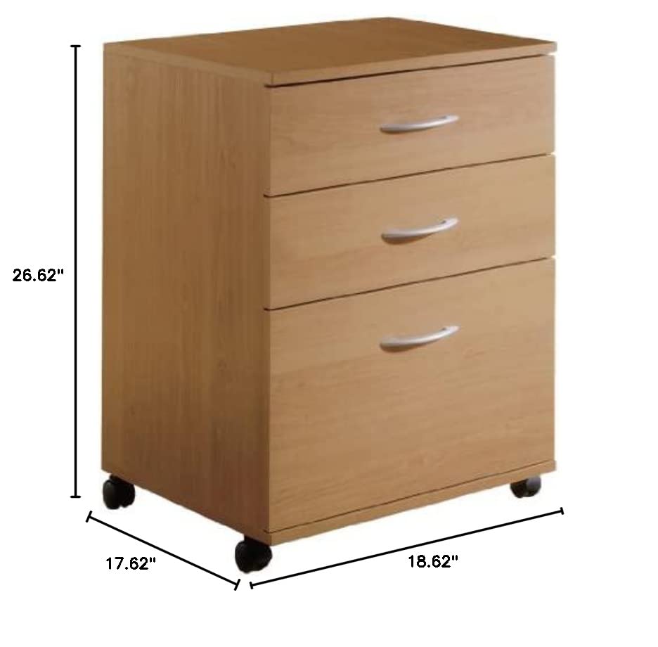 3-Drawer Mobile Filing Cabinet from Nexera, Natural Maple