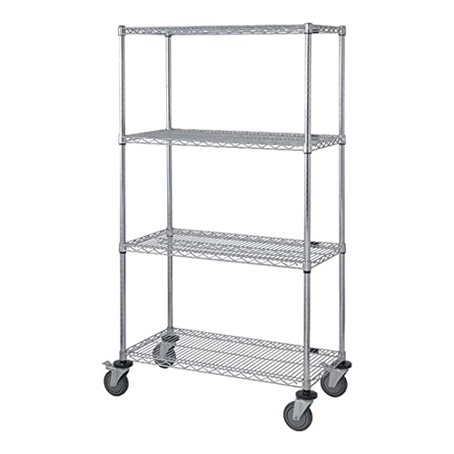 Quantum Storage Systems M2448C46 4-Tier Wire Shelving Mobile Cart with 5" Stem Casters, 4 Wire Shelves, Chrome Finish, 69" Height x 48" Width x 24" Depth