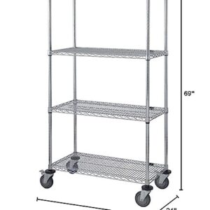 Quantum Storage Systems M2448C46 4-Tier Wire Shelving Mobile Cart with 5" Stem Casters, 4 Wire Shelves, Chrome Finish, 69" Height x 48" Width x 24" Depth