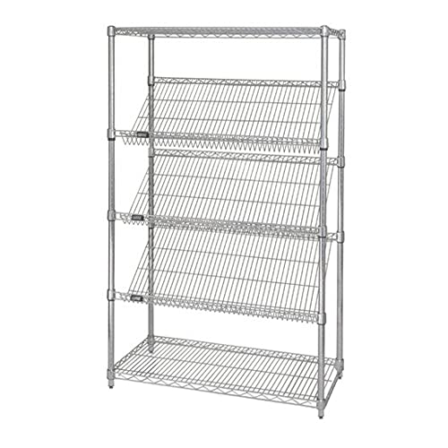 Quantum Storage Systems 2448SL6C 5-Tier Stationary Wire Shelving Unit with 3 Slanted Shelves, Chrome Finish, 400 lb. load capacity, 48' W x 24' L x 63' H