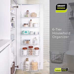 Smart Design Over The Door Adjustable Pantry Organizer Rack w/ 6 Adjustable Shelves - Steel Metal - Hanging - Wall Mount - Cans, Spice, Storage, Closet - Kitchen [White]