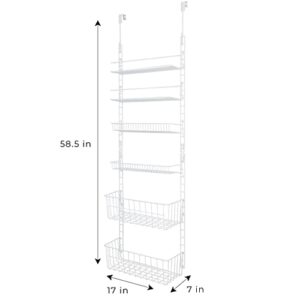 Smart Design Over The Door Adjustable Pantry Organizer Rack w/ 6 Adjustable Shelves - Steel Metal - Hanging - Wall Mount - Cans, Spice, Storage, Closet - Kitchen [White]