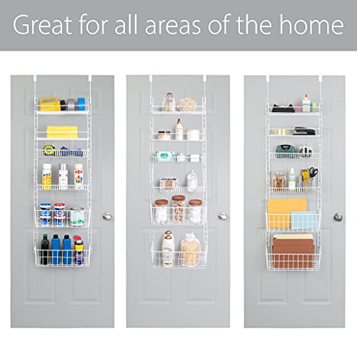 Smart Design Over The Door Adjustable Pantry Organizer Rack w/ 6 Adjustable Shelves - Steel Metal - Hanging - Wall Mount - Cans, Spice, Storage, Closet - Kitchen [White]