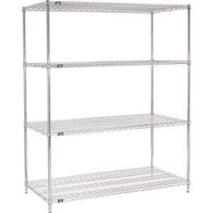 nexel adjustable wire shelving unit, 4 tier, commercial dry storage rack, 30" x 60" x 74", chrome