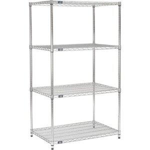 nexel adjustable wire shelving unit, 4 tier, commercial dry storage rack, 36" x 48" x 86", chrome