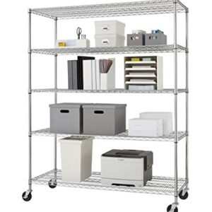 TRINITY EcoStorage Heavy Duty 5-Tier Adjustable Wire Shelving with Wheels for Kitchen Organization, Garage Storage, Laundry Room, NSF Certified, 800 to 4000 Pound Capacity, Chrome, 60 by 24 by 72-Inch