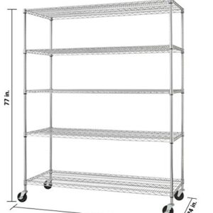 TRINITY EcoStorage Heavy Duty 5-Tier Adjustable Wire Shelving with Wheels for Kitchen Organization, Garage Storage, Laundry Room, NSF Certified, 800 to 4000 Pound Capacity, Chrome, 60 by 24 by 72-Inch