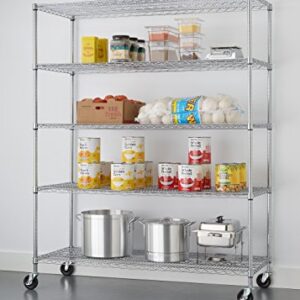 TRINITY EcoStorage Heavy Duty 5-Tier Adjustable Wire Shelving with Wheels for Kitchen Organization, Garage Storage, Laundry Room, NSF Certified, 800 to 4000 Pound Capacity, Chrome, 60 by 24 by 72-Inch