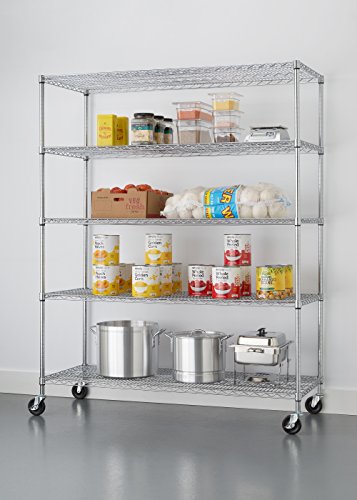 TRINITY EcoStorage Heavy Duty 5-Tier Adjustable Wire Shelving with Wheels for Kitchen Organization, Garage Storage, Laundry Room, NSF Certified, 800 to 4000 Pound Capacity, Chrome, 60 by 24 by 72-Inch