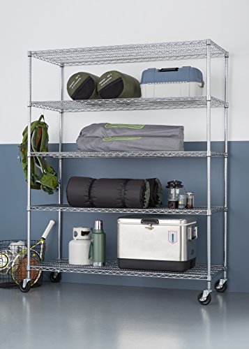 TRINITY EcoStorage Heavy Duty 5-Tier Adjustable Wire Shelving with Wheels for Kitchen Organization, Garage Storage, Laundry Room, NSF Certified, 800 to 4000 Pound Capacity, Chrome, 60 by 24 by 72-Inch