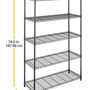 Whitmor Supreme Tier Shelving 5 Adjustable Shelving-500 Pound Weight Capacity Per Shelf-Leveling Feet, 18" x 48" x 74", Black