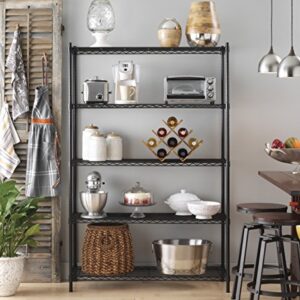 Whitmor Supreme Tier Shelving 5 Adjustable Shelving-500 Pound Weight Capacity Per Shelf-Leveling Feet, 18" x 48" x 74", Black