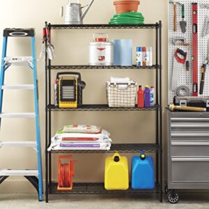 Whitmor Supreme Tier Shelving 5 Adjustable Shelving-500 Pound Weight Capacity Per Shelf-Leveling Feet, 18" x 48" x 74", Black