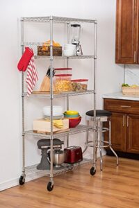 trinity ecostorage 5-tier nsf wire shelving rack with wheels, 36 by 18 by 72-inch, chrome