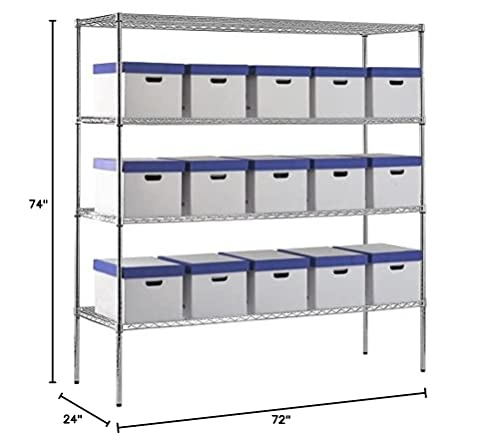 Sandusky WS722474-C Chrome Steel Heavy Duty Adjustable Wire Shelving, 2400 lbs Capacity, 72" Width x 74" Height x 24" Depth, 4 Shelves