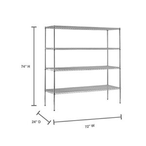 Sandusky WS722474-C Chrome Steel Heavy Duty Adjustable Wire Shelving, 2400 lbs Capacity, 72" Width x 74" Height x 24" Depth, 4 Shelves